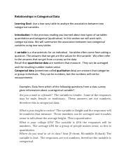 Two Way Tables Intro Pdf Relationships In Categorical Data Learning Goal Use A Two Way Table