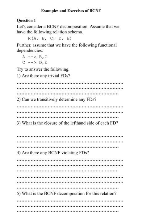 Solved Examples And Exercises Of Bcnf Question 1 Lets