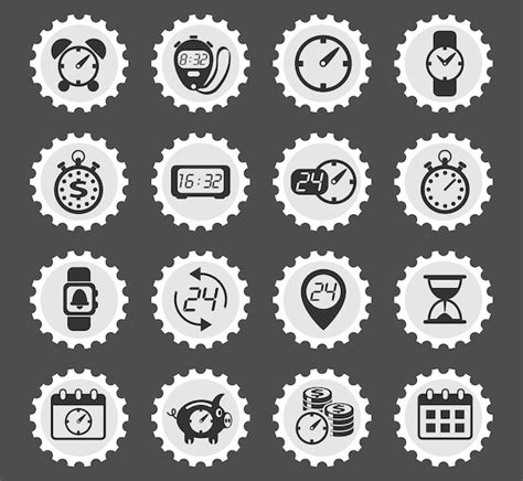 라운드 우표 양식에 일치 시키는 아이콘에 시간 기호 프리미엄 벡터