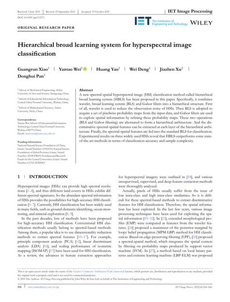 pdf hierarchical broad learning system for hyperspectral image