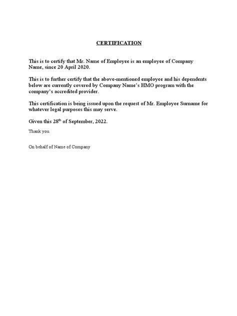 Certificate For Hmo Coverage For Scribd Pdf