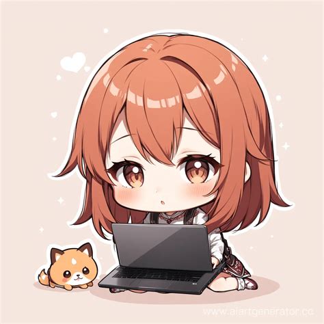 Chibi Girl With Laptop On A Cozy Living Room Floor Ai Art Generator
