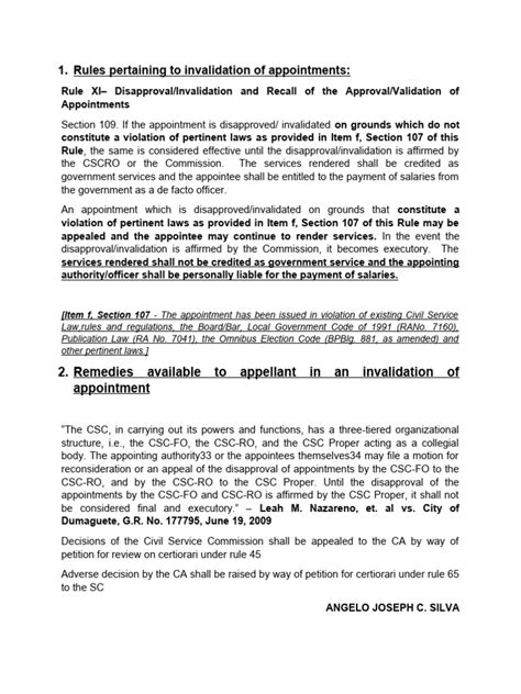 Notes On Invalidation Of Appointment Pdf