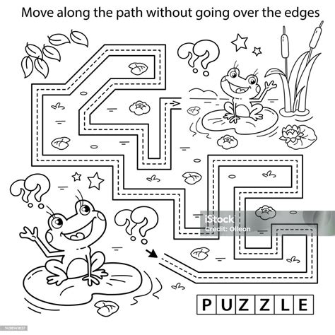 필기 연습 시트 간단한 교육 게임 또는 미로 만화 작은 개구리의 색칠 페이지 개요 두 명의 재미있는 친구 아이들을위한 색칠하기