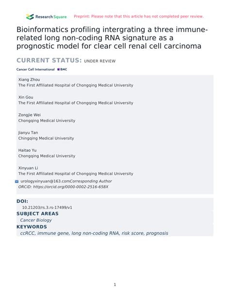 Pdf Bioinformatics Profiling Intergrating A Three Immune Related Long