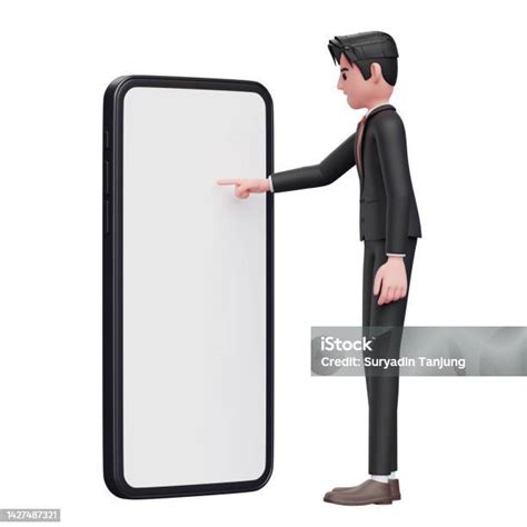 검지 손가락으로 전화 화면을 만지는 검은 색 공식 정장을 입은 3d 사업가 가리키기에 대한 스톡 사진 및 기타 이미지 가리키기 검은색 고름 Istock