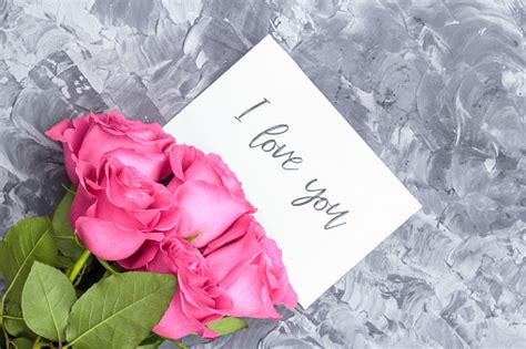 발렌타인의 날 개념입니다 빨간 장미는 회색 콘크리트 배경 및 비 문 가진 엽서 내가 당신을 사랑합니다 0명에 대한 스톡 사진 및 기타 이미지 Istock