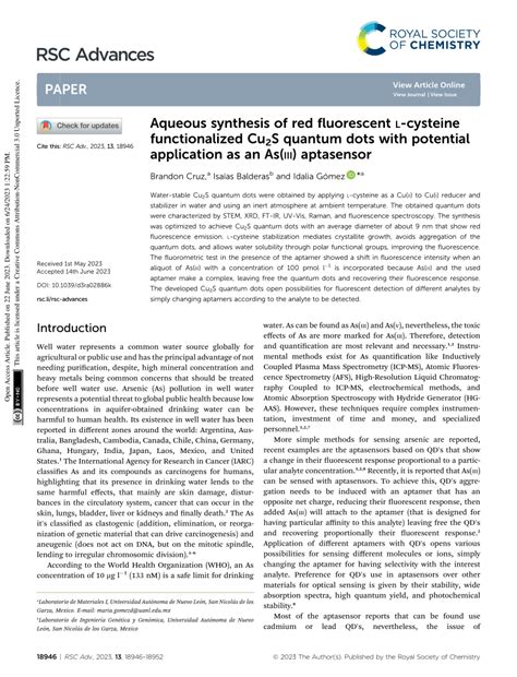 Pdf Aqueous Synthesis Of Red Fluorescent L Cysteine Functionalized Cu 2 S Quantum Dots With
