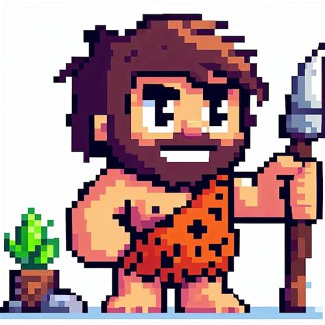 Cartoon Caveman Pixel Art Isolated Premium Ai Generated Image