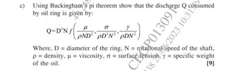 C Using Buckingham Pi Theorem Show That The Discharge Q Consumed By Oil
