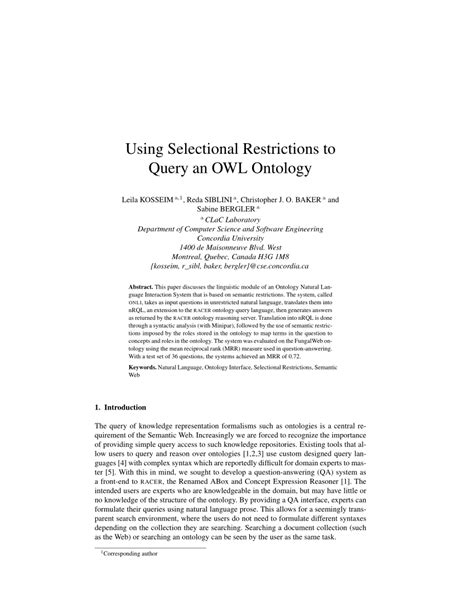 Pdf Using Selectional Restrictions To Query An Owl Ontology