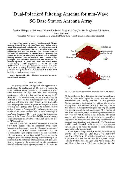 Pdf Dual Polarized Filtering Antenna For Mm Wave 5g Base Station