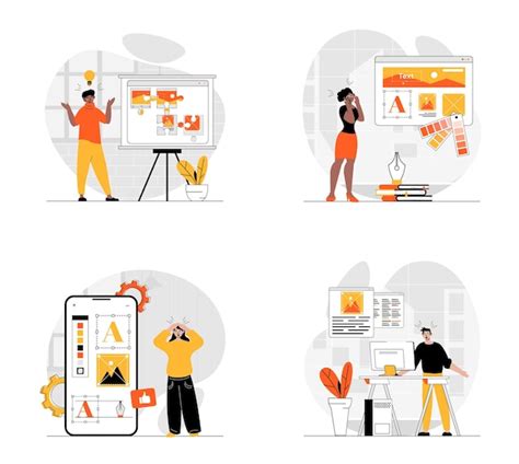 Premium Vector Web Design Concept With Flat Character Set Collection Of Scenes People Working