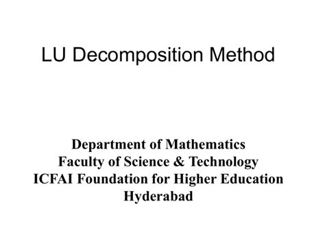 Lu Decomposition Method Presentation