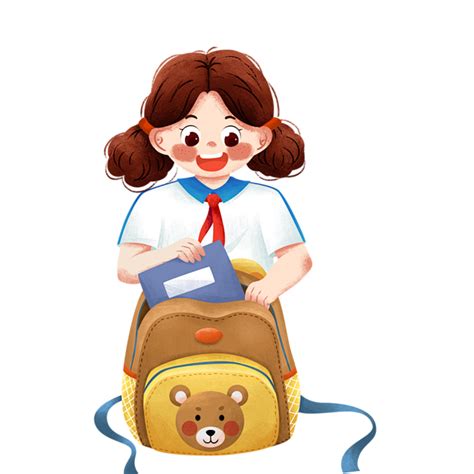 小孩、书包、中小学生、手绘、可爱