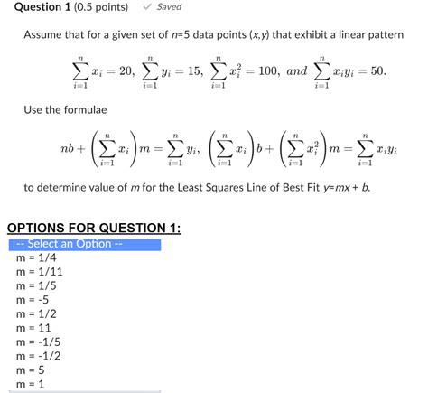 Solved Assume That For A Given Set Of N5 Data Points Xy