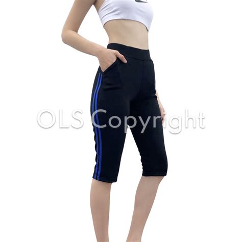 กางเกงออกกำลังกาย แอโรบิค ฟิตเนส โยคะ 4ส่วน สตริปท์สีน้ำเงิน Onlinesportmart Thaipick