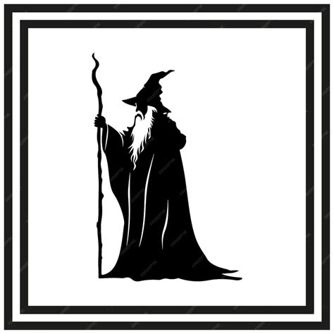 Premium Vector Wizard Silhouette With Staff Clipart On A White Background