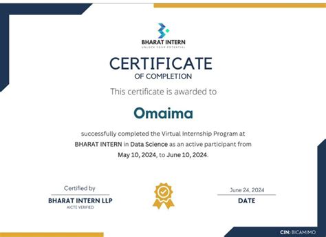 Omaima Jameel On Linkedin Internship Bharatintern Datascience