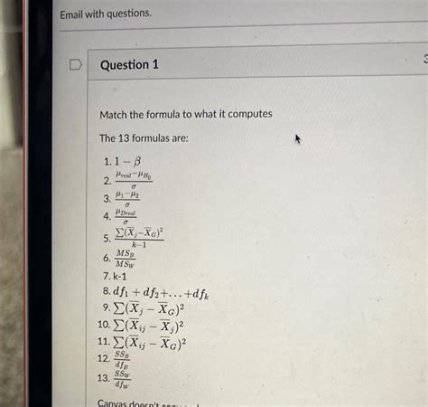 Match The Formula To What It Computes The 13 Formulas