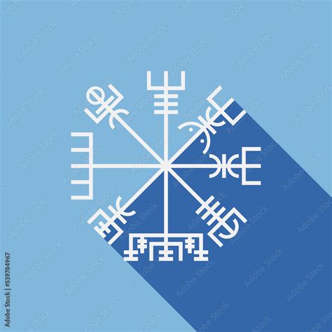 Vegvisir Icon Runic Compass Sign Isolated On Blue Background White
