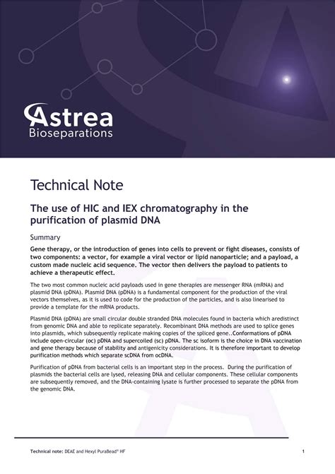 The Use Of HIC And IEX Chromatography In The Purification Of Plasmid DNA By Astreabioseparations