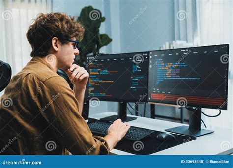 It Developer With Stressful Overworked In Creating Online Software Code Gusher Stock Image
