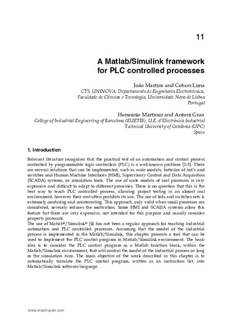 Pdf A Matlabsimulink Framework For Plc Controlled Processes