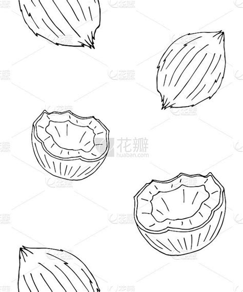 矢量无缝图案手绘涂鸦素描椰子