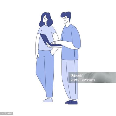 남자와 여자 와 휴대용 퍼스널 컴퓨터 프로그램 벡터 일러스트 개발에 대한 스톡 벡터 아트 및 기타 이미지 개발 건강 진단