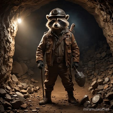 Resourceful Raccoon Miner Extracting Coins In Cave Muse Ai