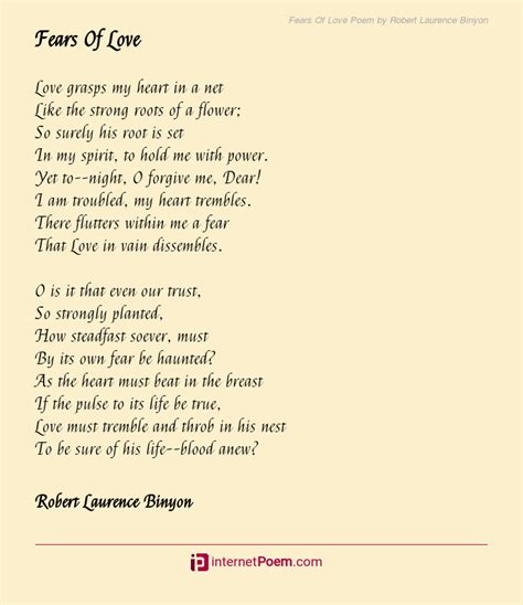Fears Of Love Poem By Robert Laurence Binyon