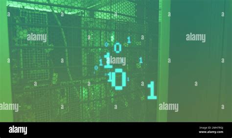 Composition Of Binary Coding Over Server Room Stock Photo Alamy