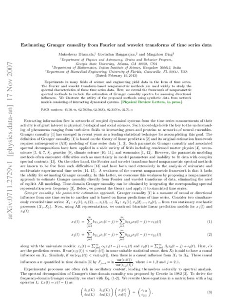 Pdf Estimating Granger Causality From Fourier And Wavelet Transforms Of Time Series Data