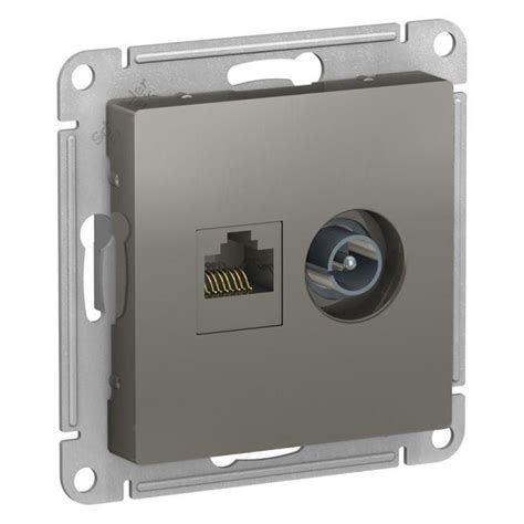 Розетка компьютерная телевизионная 2 м Atlasdesign Rj45 кат 5e Tv механизм сталь Se