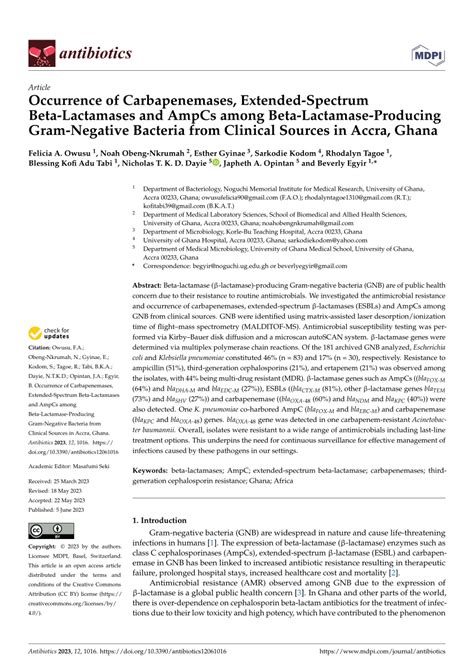 Pdf Occurrence Of Carbapenemases Extended Spectrum Beta Lactamases And Ampcs Among Beta