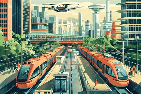 Modern Public Transport In Smart City Premium Ai Generated Image