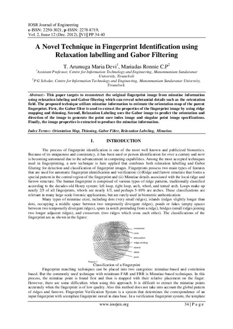 Pdf A Novel Technique In Fingerprint Identification Using Relaxation Labelling And Gabor Filtering