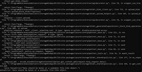 error while uploading an empty file to blob using azure storage blob data should be bytes or a