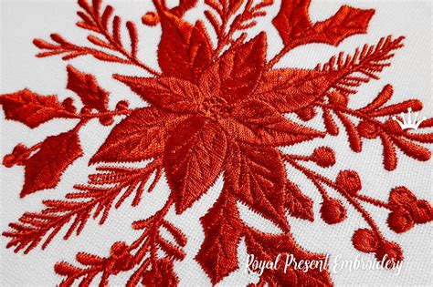 Winter Poinsettia Bouquet Machine Embroidery Design 2 Sizes Royal