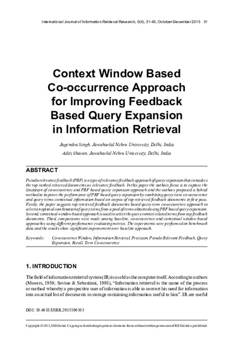 Pdf Context Window Based Co Occurrence Approach For Improving