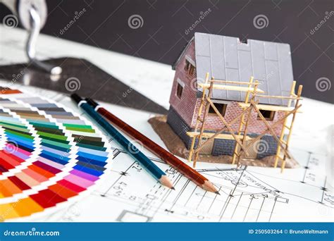 Building Concept On Plans Color Picker Stock Photo Image Of
