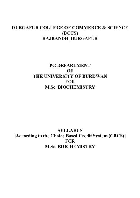 Pdf Bu M Sc Biochemistry Syllabus