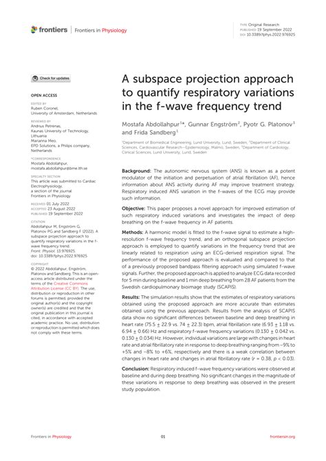 Pdf A Subspace Projection Approach To Quantify Respiratory Variations