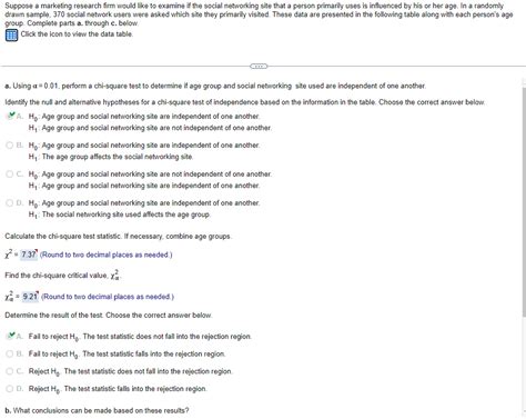 Solved I Just Need Help With The Chi Square Test Statistic