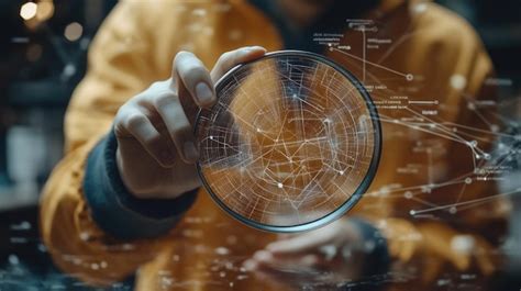 Person Holding A Magnifying Glass Over A Network Diagram Premium Ai Generated Image
