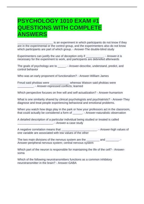 PSYCHOLOGY EXAM QUESTIONS WITH COMPLETE ANSWERS PSYCHOLOGY Stuvia US