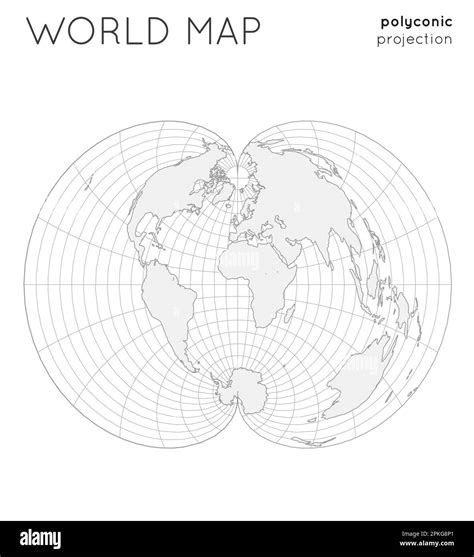 World Map Globe In Polyconic Projection With Graticule Lines Style Outline Vector
