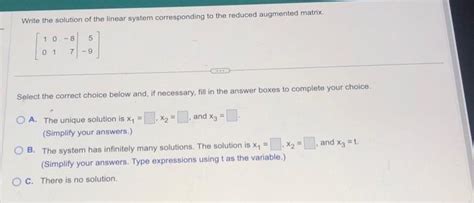 Solved Write The Solution Of The Linear System Corresponding Chegg