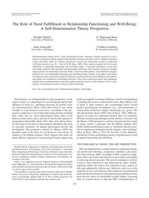 Pdf The Role Of Need Fulfillment In Relationship Functioning And Well